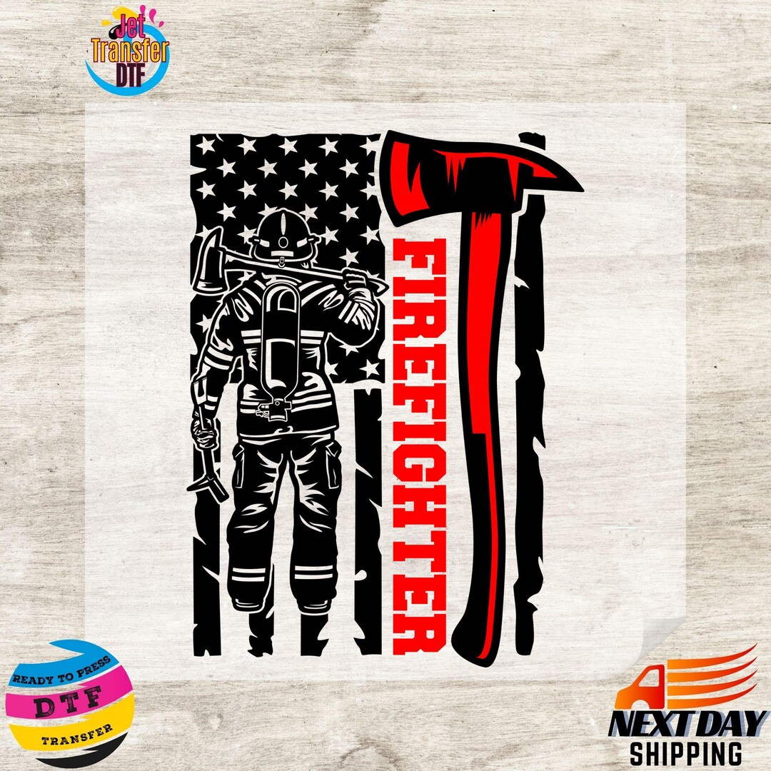 Firefighter USA Flag DTF Transfer: Thin Red Line Heat Press Design - Etsy