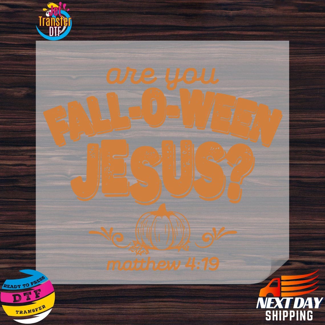 Christian Halloween DTF Transfer: Funny Faith Pumpkin Design, Ready to ...