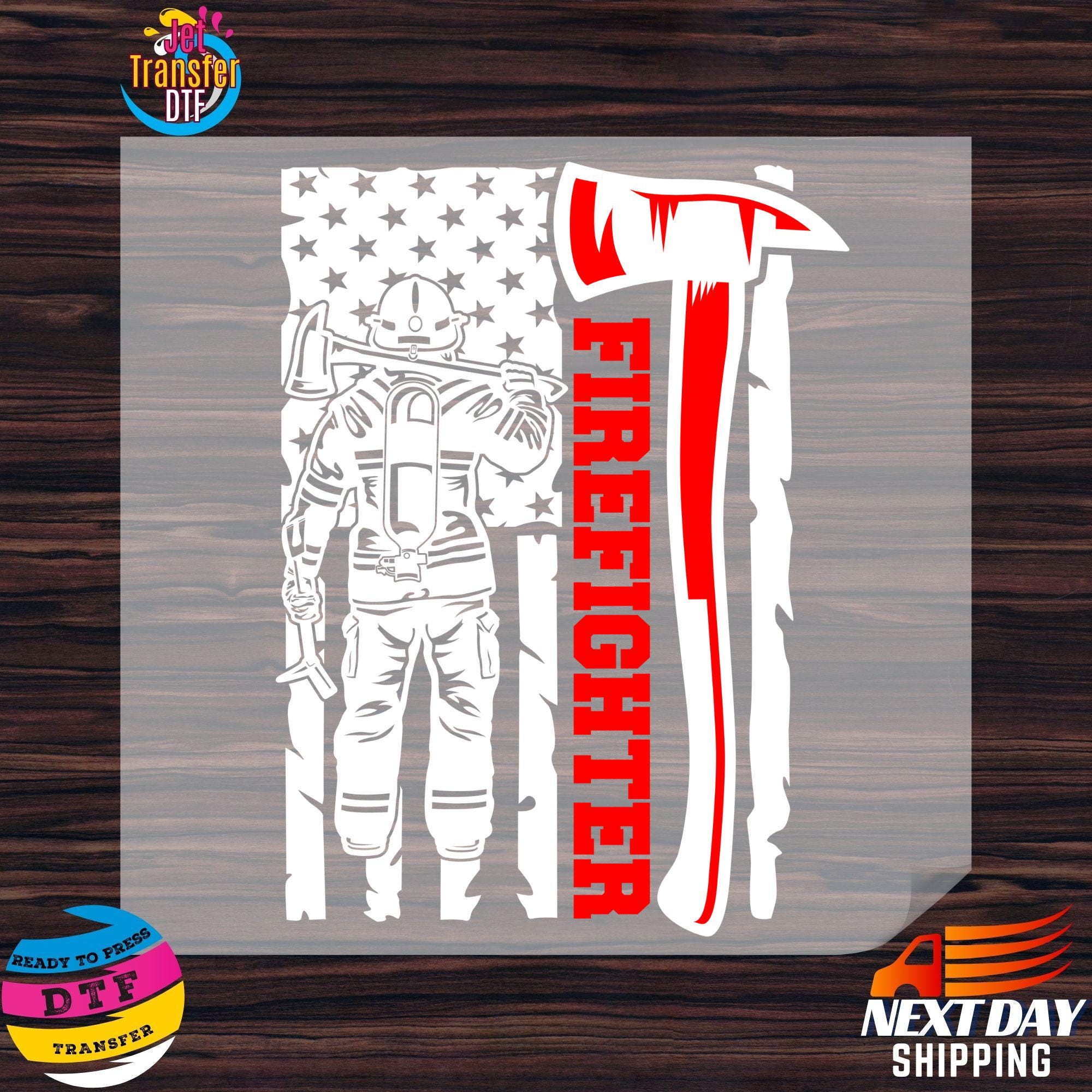 Firefighter USA Flag DTF Transfer: Thin Red Line Heat Press Design - Etsy