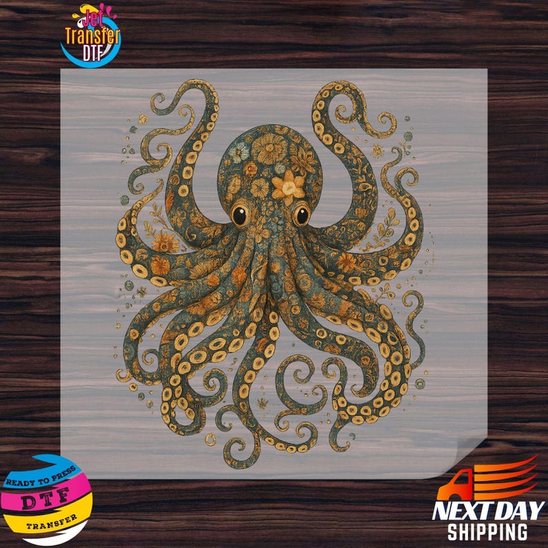 Vintage Floral Octopus DTF Transfer: Scuba Diver Ocean Art - Etsy