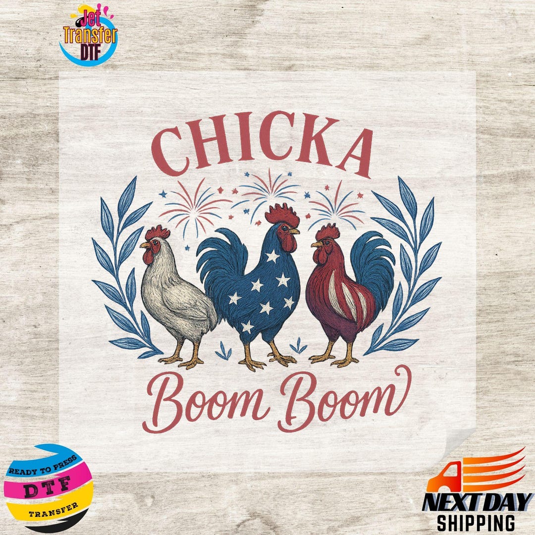 Funny Chicken Fireworks DTF Transfers, Patriotic Rooster Ready to Press ...
