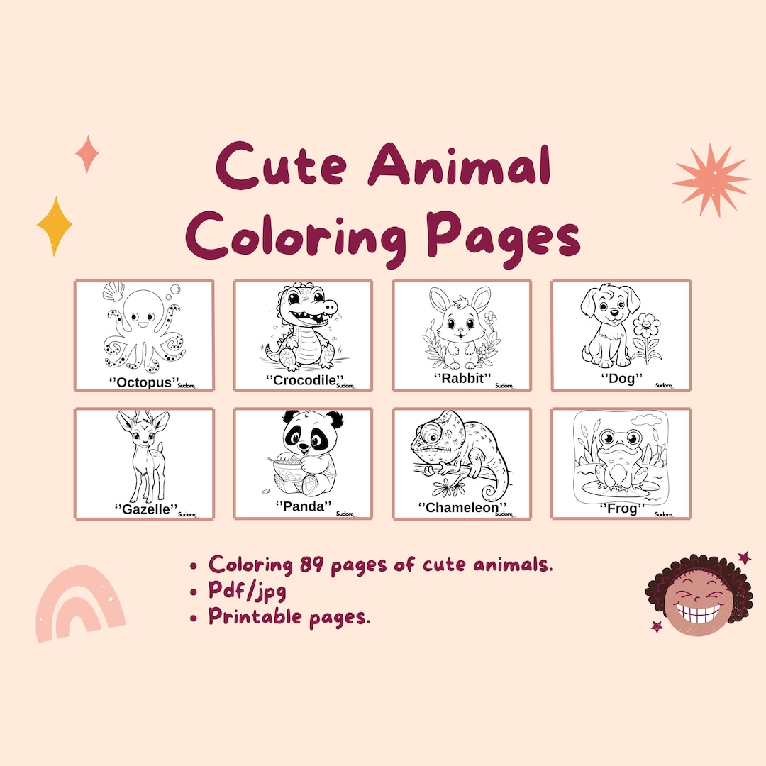 Cute Coloring Pages for Kids, 89 Pages of Coloring Animals, Kids ...