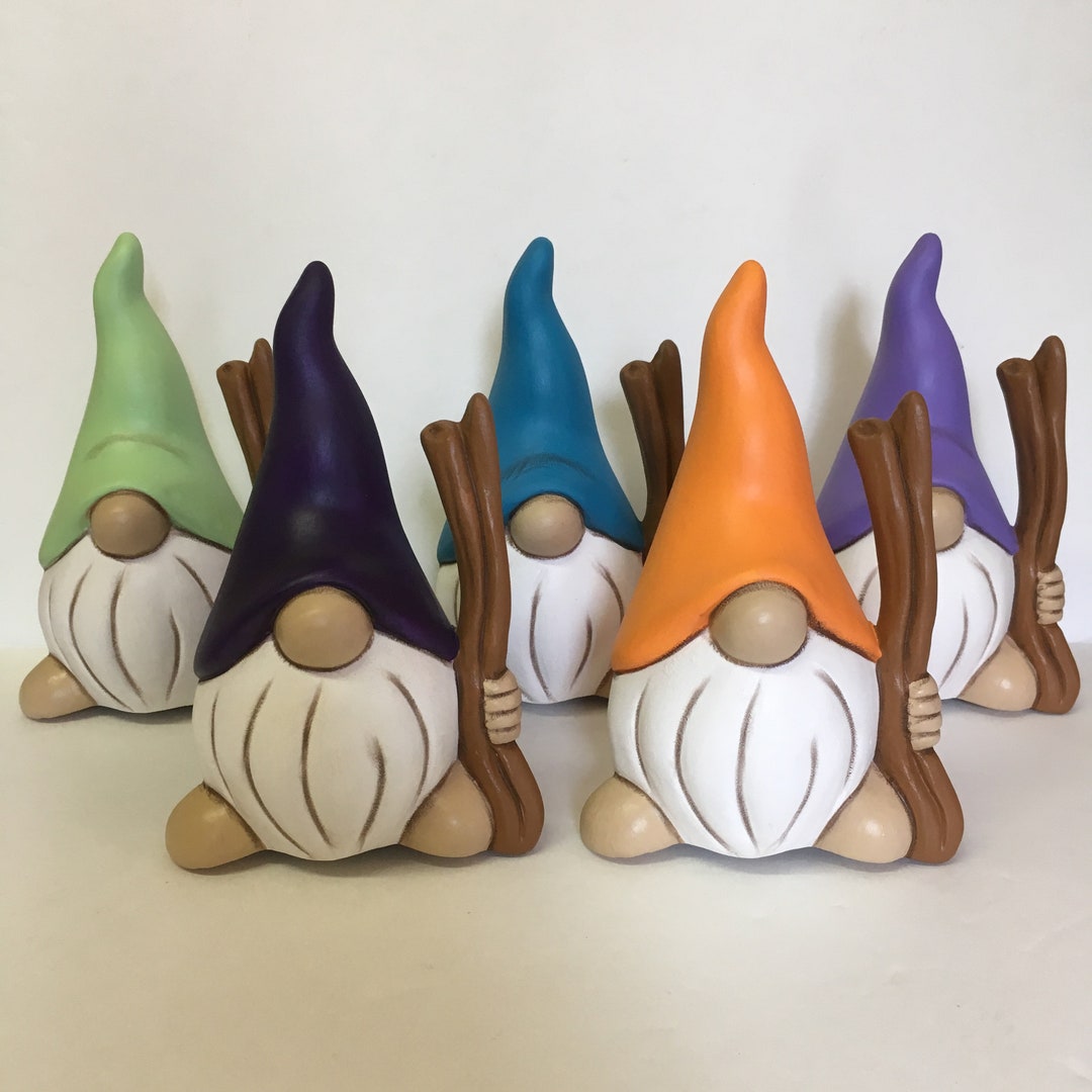 Ceramic Garden Gnome With Walking Stick ~ Sold Individually - Etsy