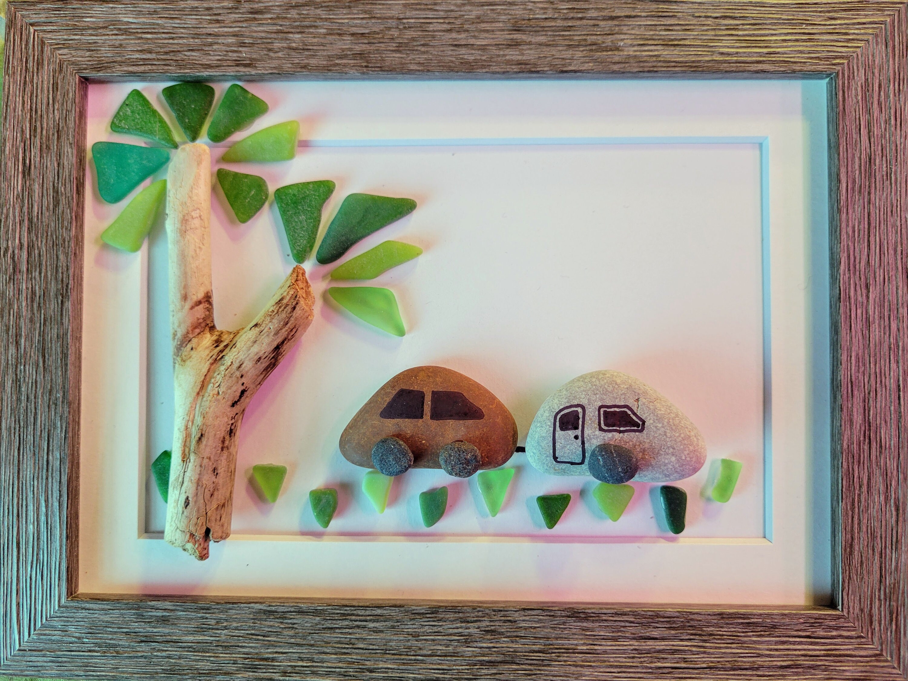 Car and Camper Pebble Art Picture, FREE SHIPPING, Great Lakes Beach ...