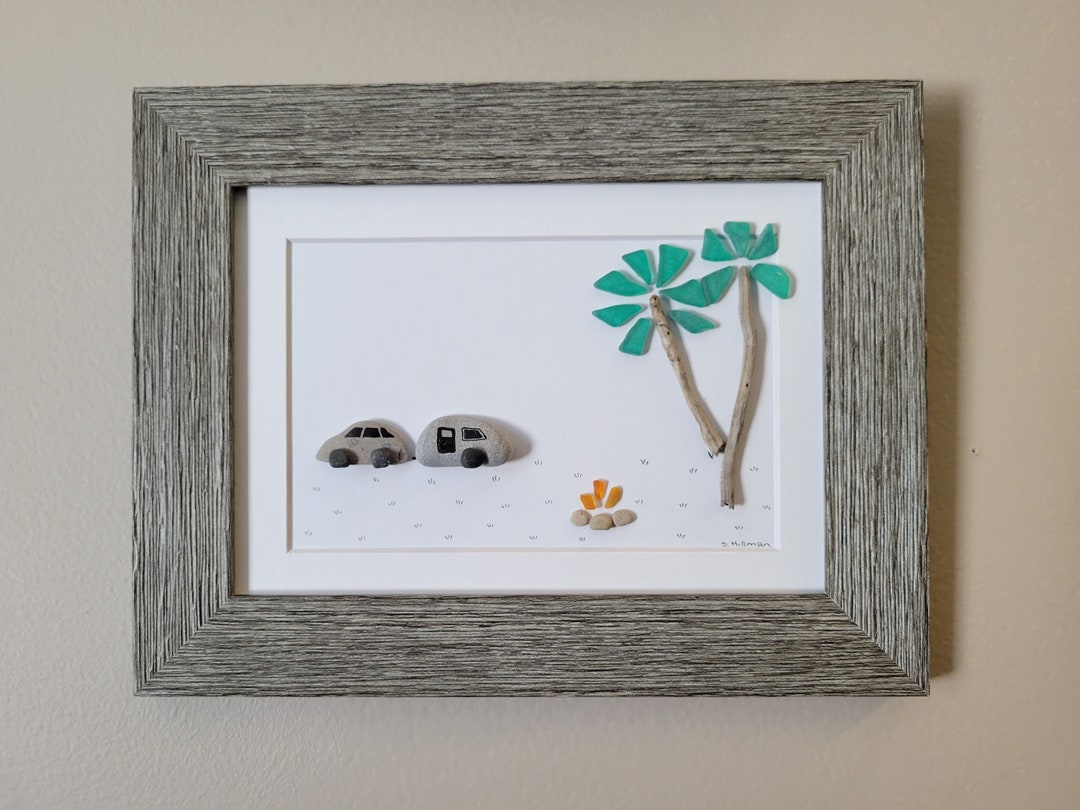 Car and Camper Pebble Art Picture, FREE SHIPPING, Great Lakes Beach ...