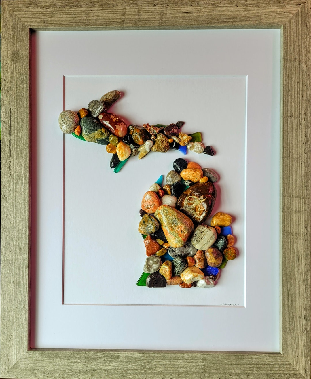 Michigan Rock Map Art: Framed Beach Pebble & Glass Mosaic (11x14) - Etsy