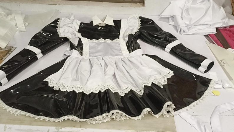 Black PVC French Maid Outfit With White Satin Apron | Kawaii Fetish ...