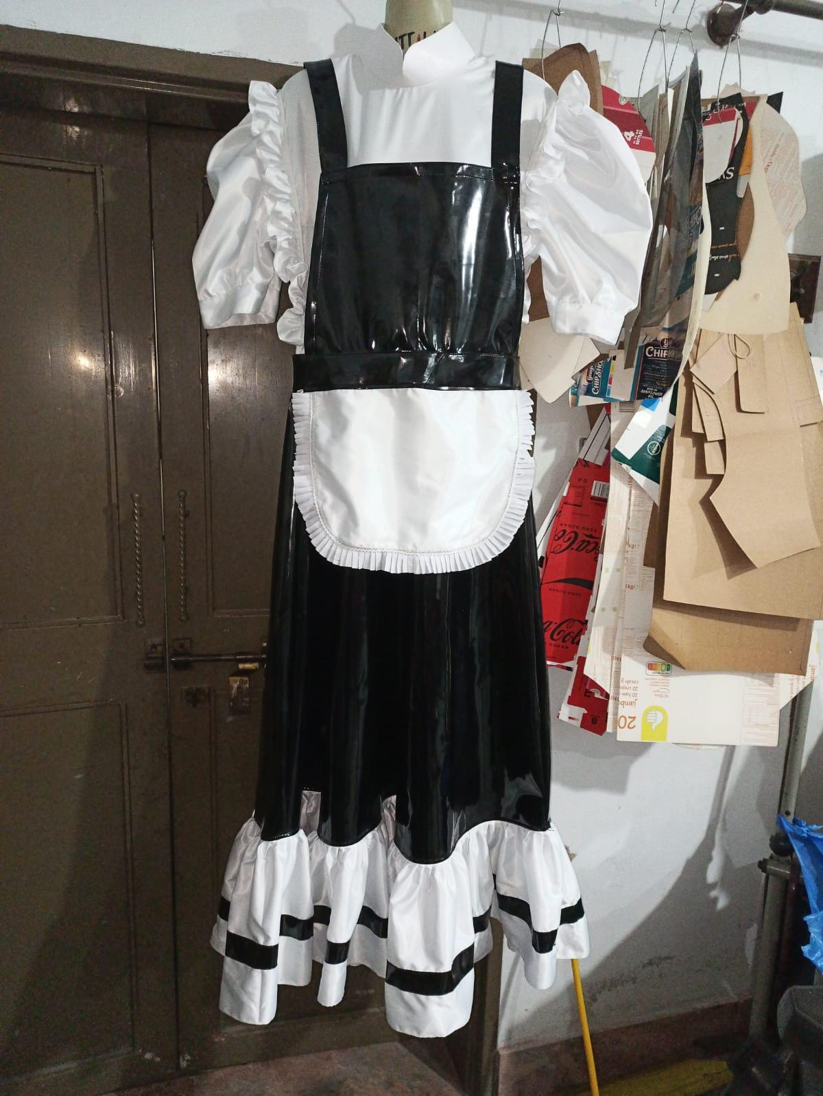 Luxury Gothic PVC & Satin Maid Dress Custom Handmade Cosplay Outfit XS ...