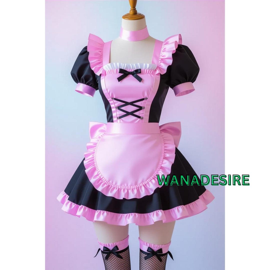 Satin French Maid Outfit With Apron Custom Handmade Costume Xs 6xl Etsy