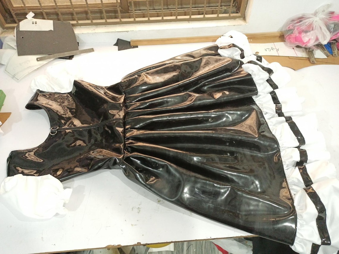 Luxury Gothic PVC Satin Maid Dress Custom Handmade Cosplay Outfit XS to ...