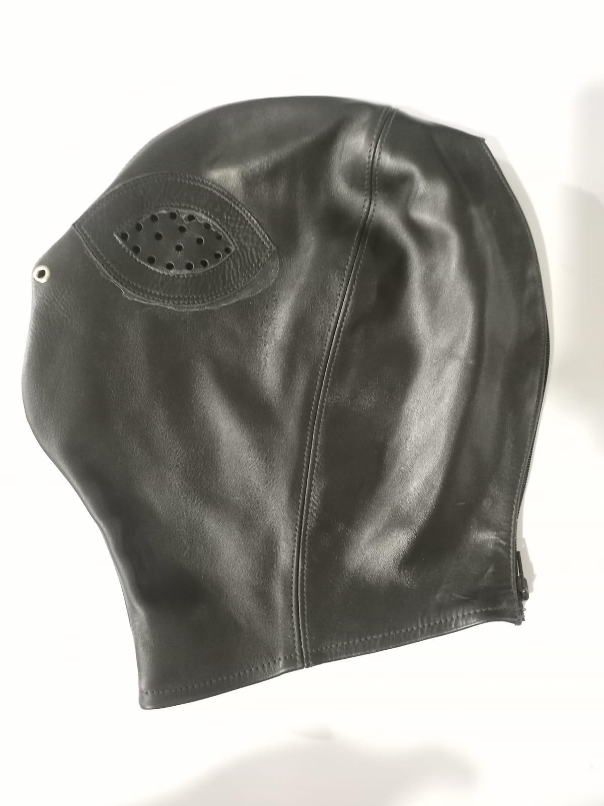 Custom Leather Hood With Eye and Nose Holes, Back Zipper, Adjustable ...
