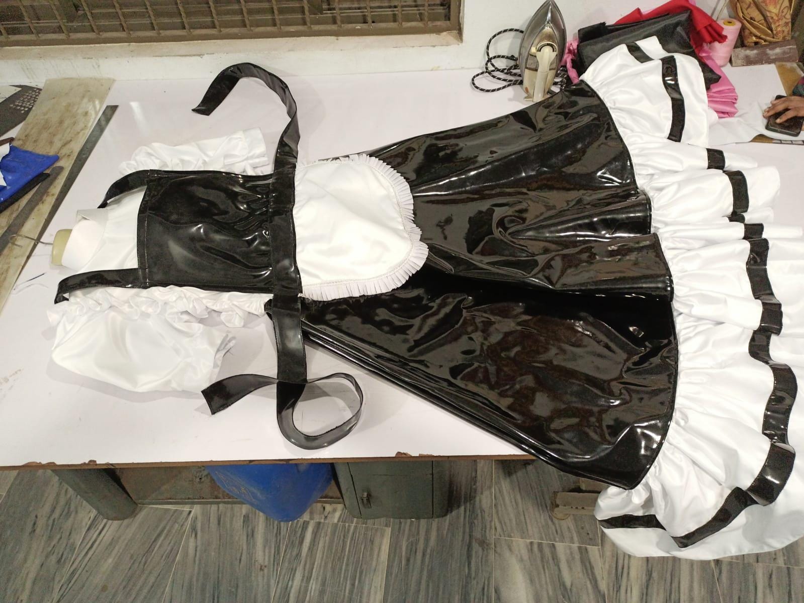 Luxury Gothic PVC & Satin Maid Dress Custom Handmade Cosplay Outfit XS ...