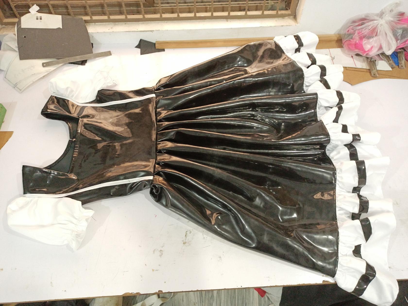 Luxury Gothic PVC Satin Maid Dress Custom Handmade Cosplay Outfit XS to ...