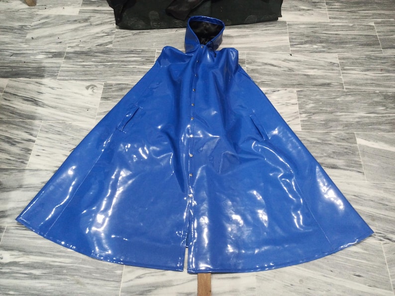 Handmade Blue Vinyl Rain Cape – Shiny Hooded Festival Cloak ...