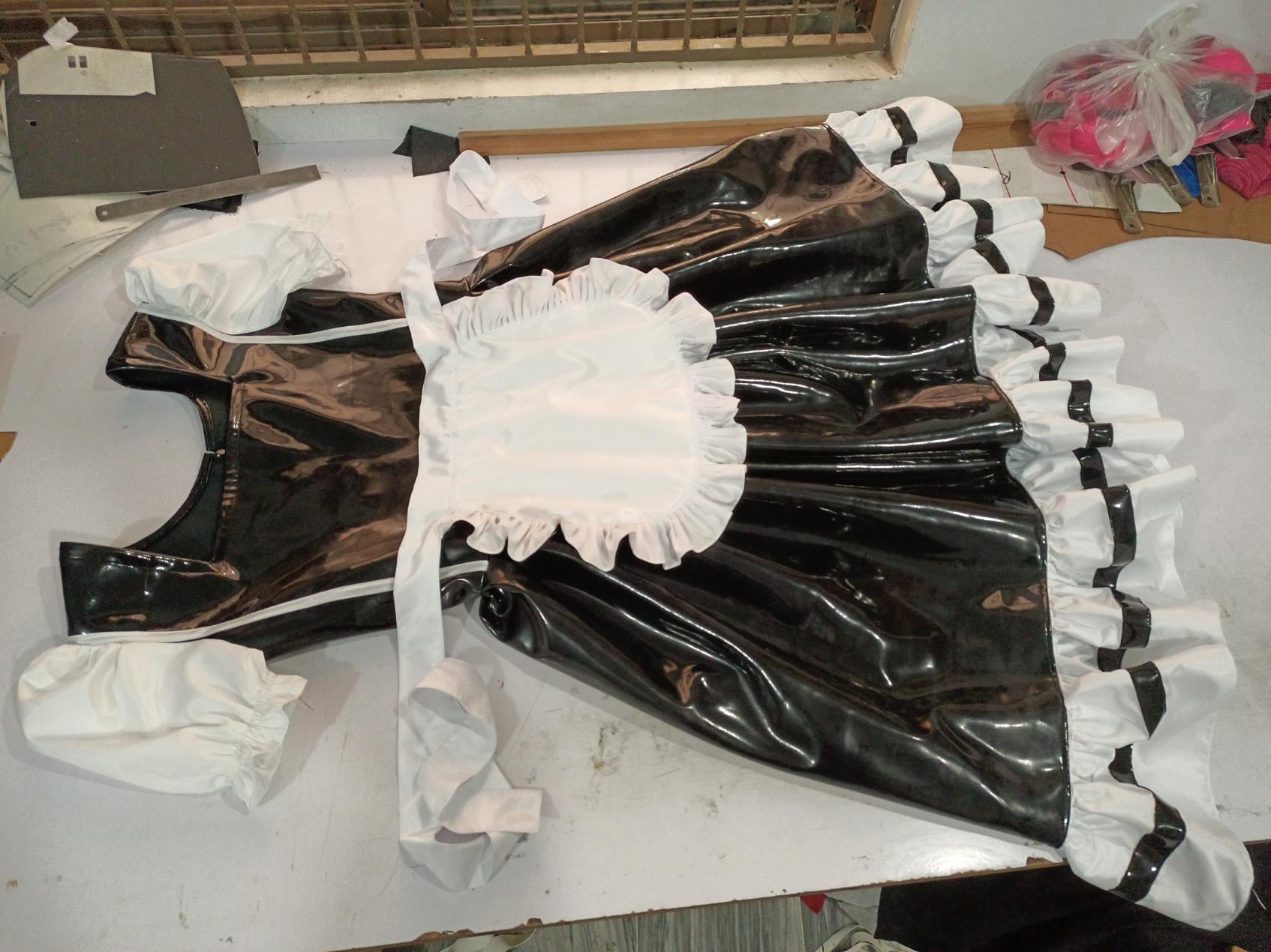 Luxury Gothic PVC Satin Maid Dress Custom Handmade Cosplay Outfit XS to ...