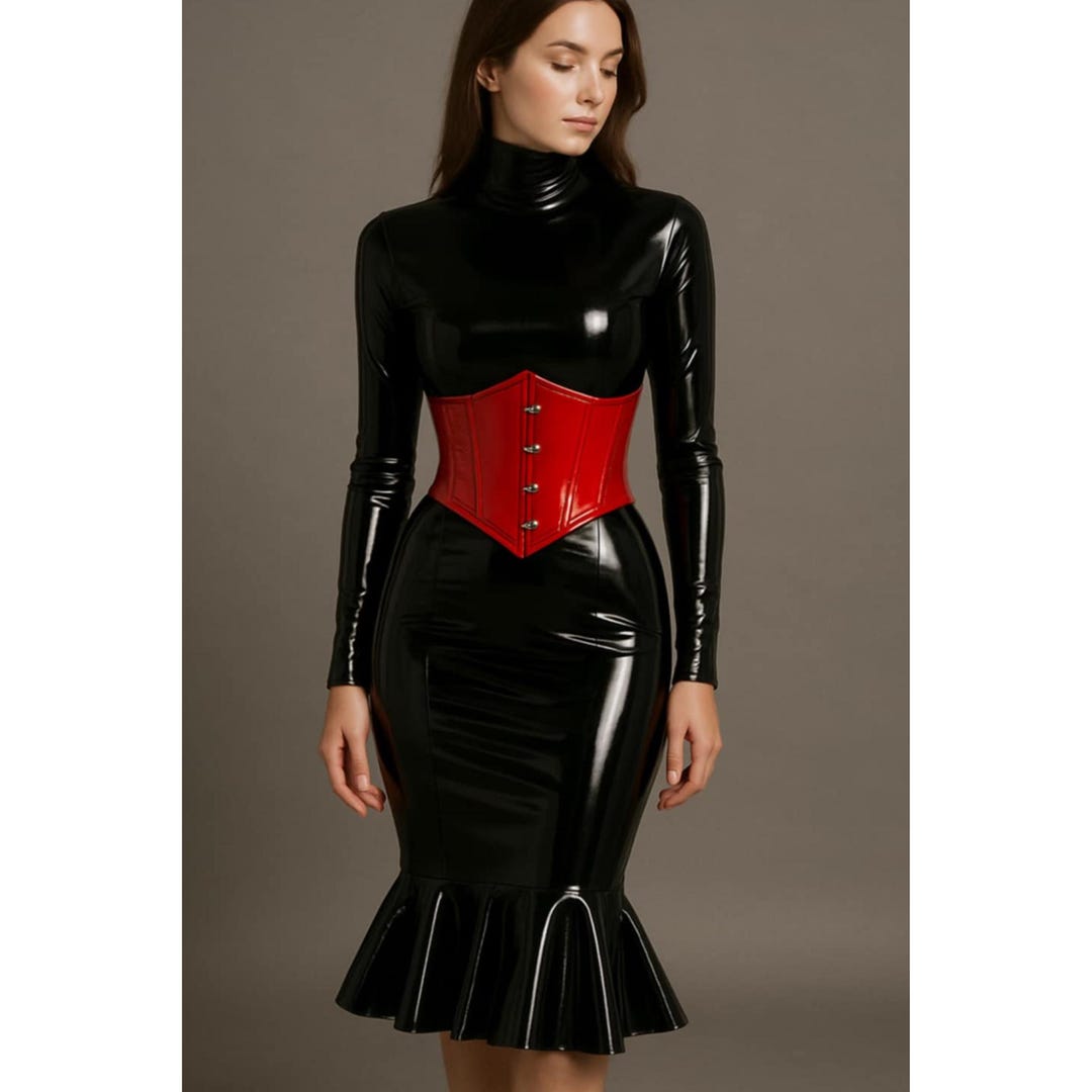 Black PVC Dress With Red PVC Underbust Corset – Fetish Outfit, Gothic ...
