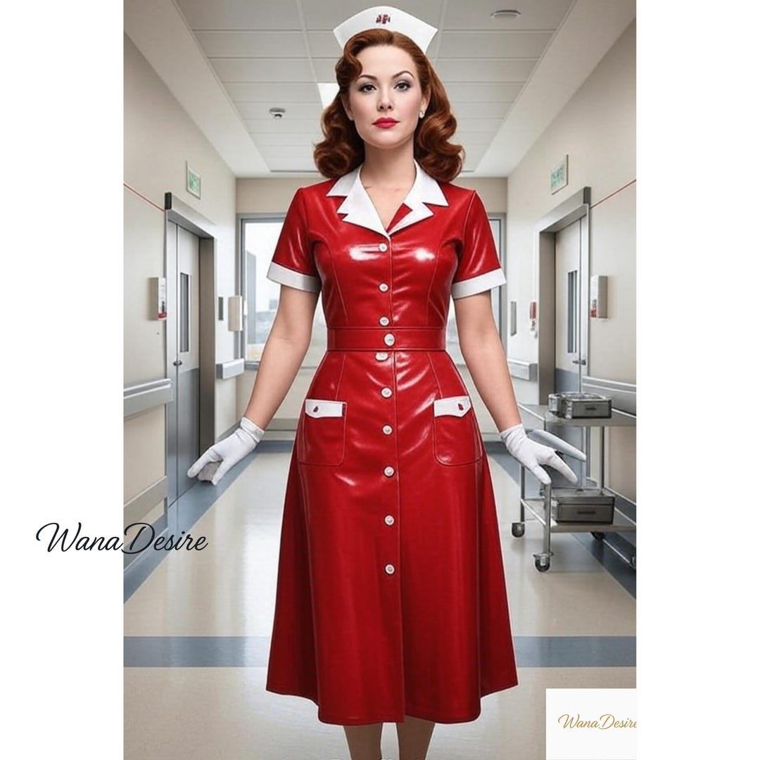 Shiny Vinyl Nurse Outfit Cosplay Outfit: Custom PVC Dress With White ...