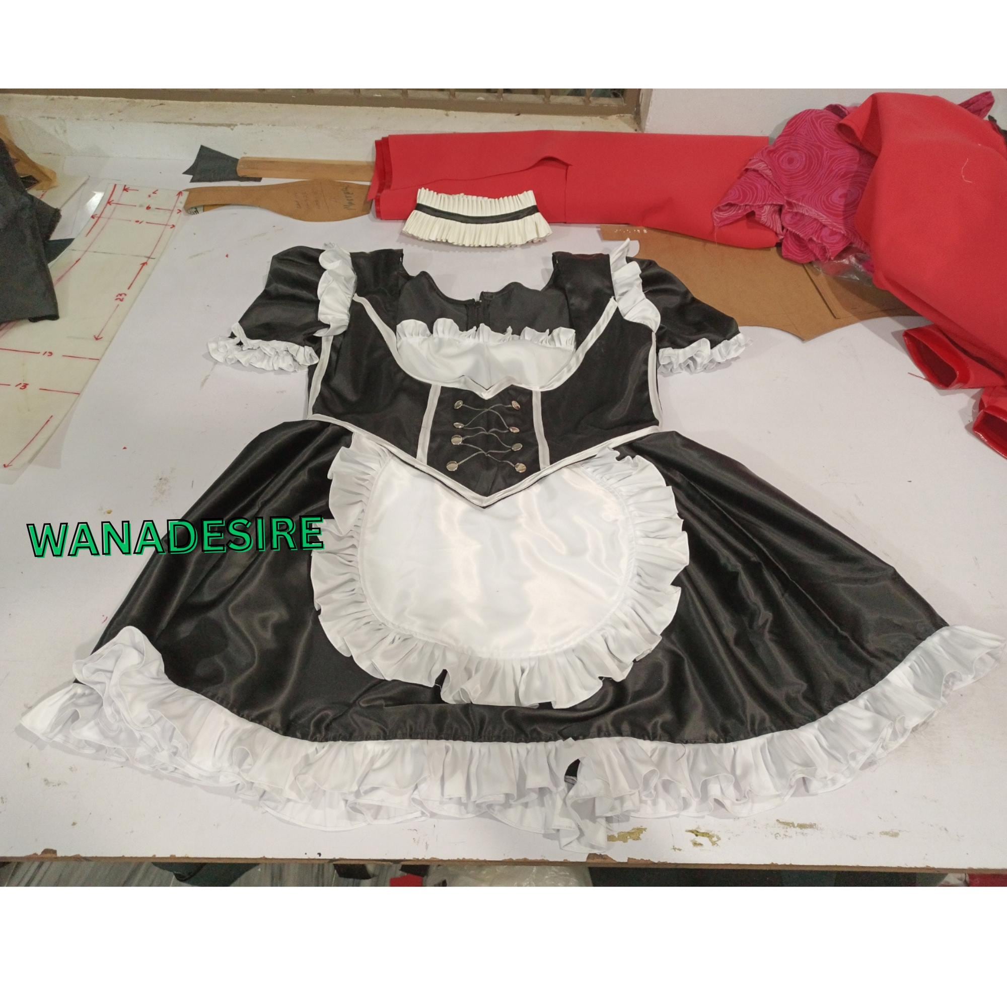 Elegant French Maid Costume: Satin Dress, Corset Bodice - Made to Order ...