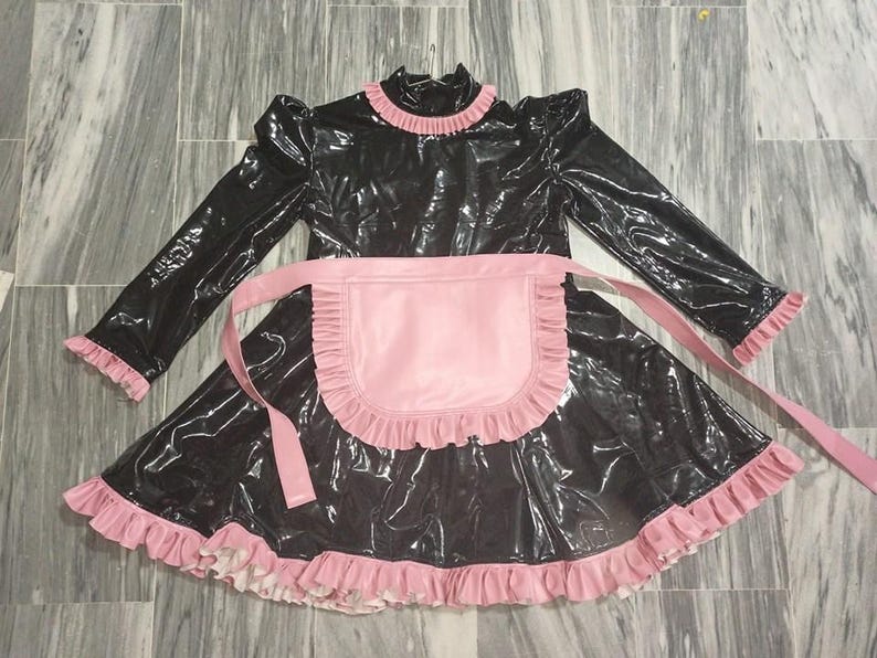 Glossy PVC French Maid Dress With Pink Apron – Handmade Cosplay Costume ...
