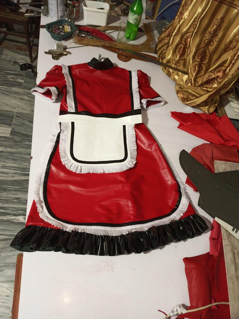 Lockable Faux Leather Maid Outfit, Sissy Cosplay Costume, Custom Size ...