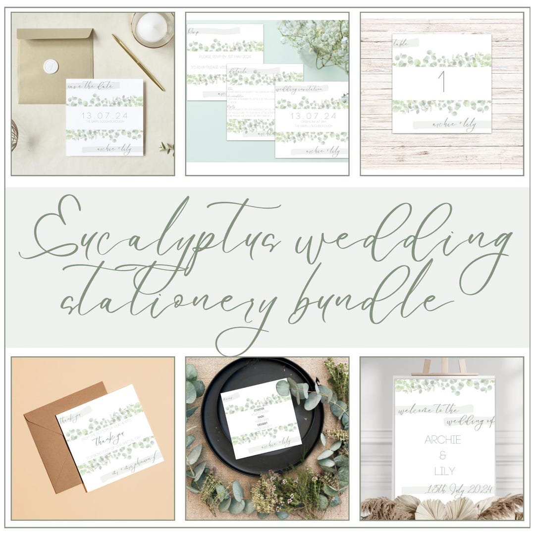 Simple Eucalyptus Editable Wedding Stationery Bundle - Etsy