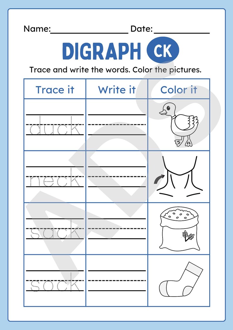 Digraph Arbeitsblätter für Kinder PDF | Phonics Übungsblätter ...