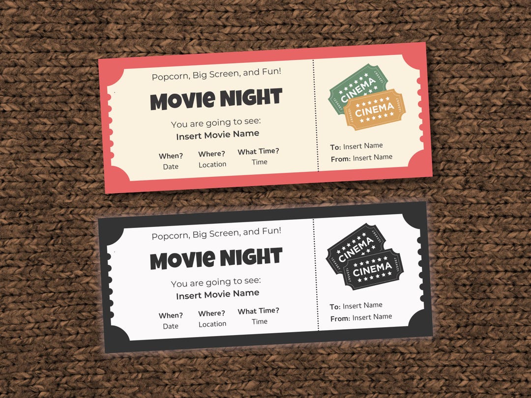 Editable Movie Night Coupon, Custom Movie Voucher, Digital Ticket ...