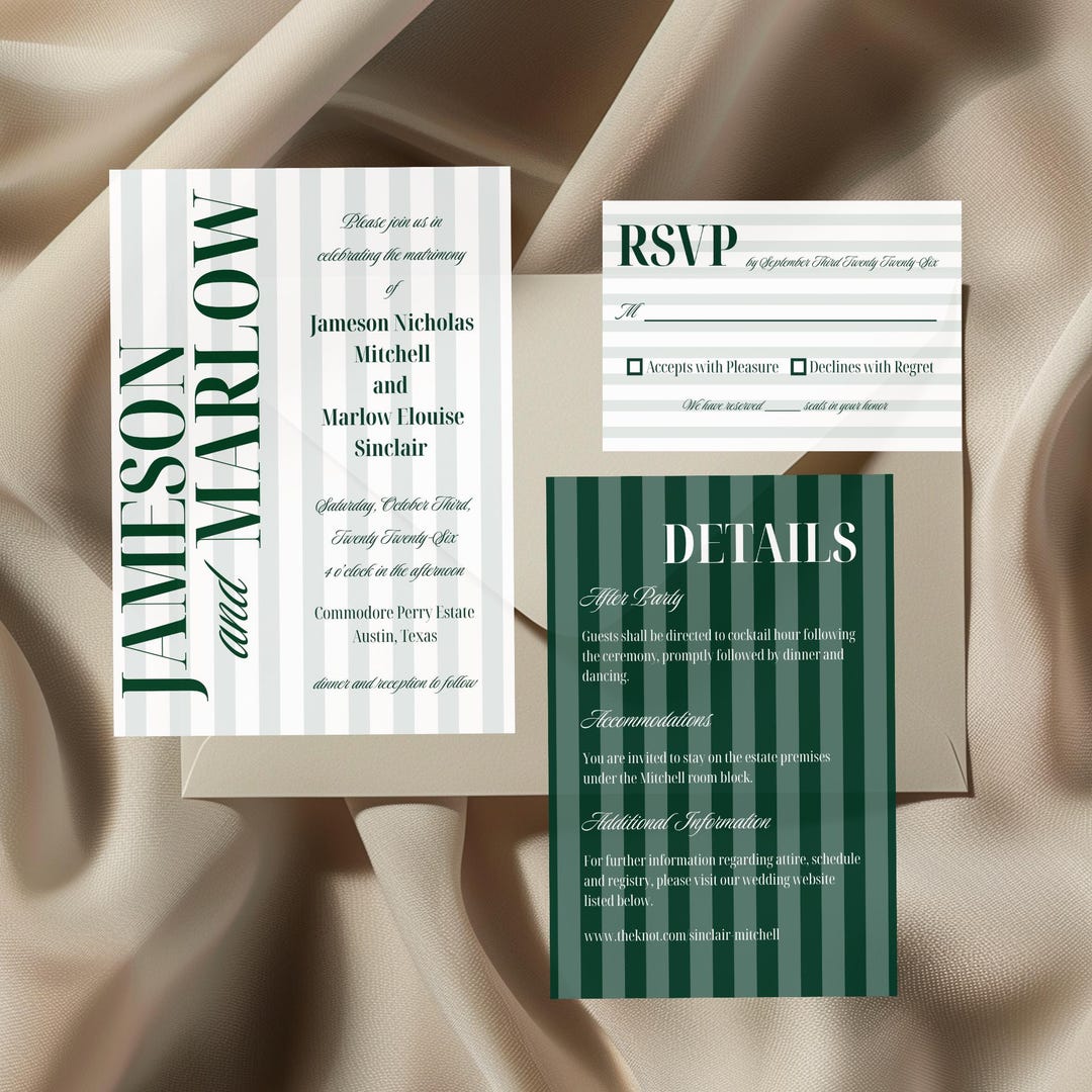 Modern Elegant Striped Wedding Invitation Template - Etsy