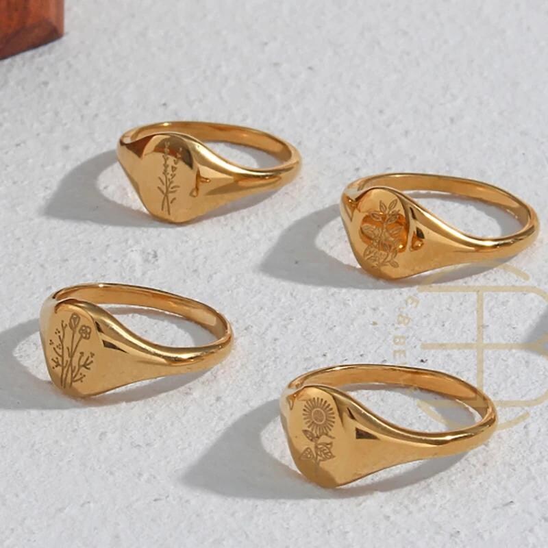 Wildflower Signet Ring - Etsy