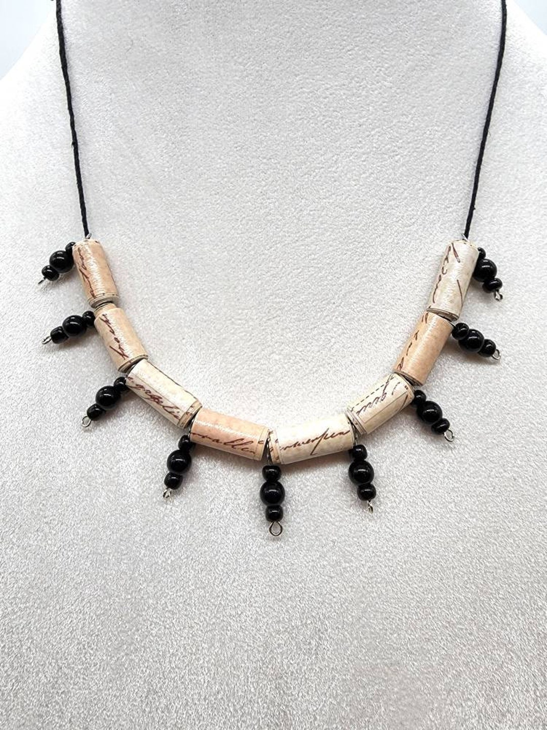 Beige Cursive Letter Paper Bead Necklace for Women, Adult Jewelry - Etsy