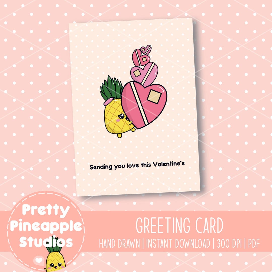 Printable Valentine Greeting Card With Cute Pineapple | Kawaii Love ...