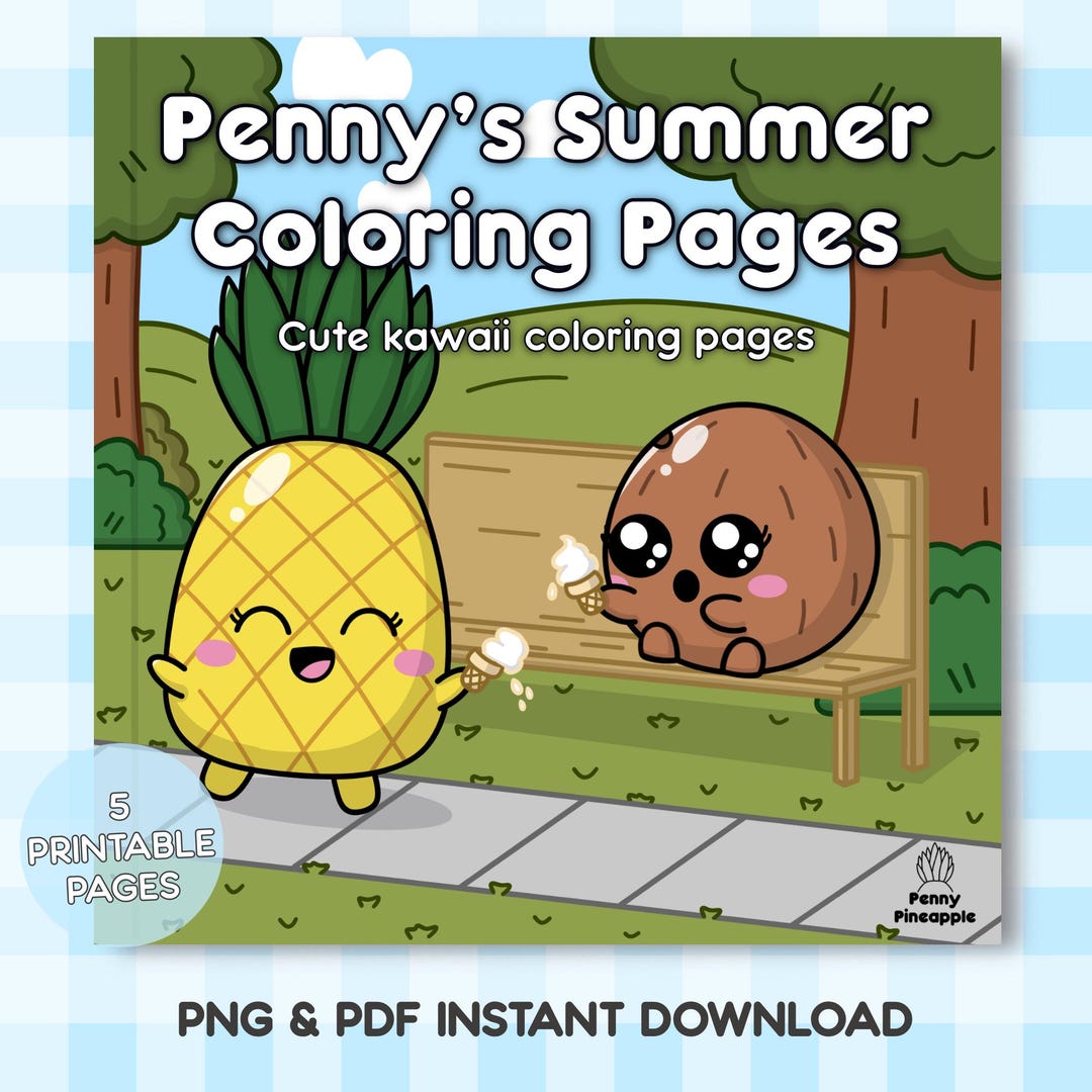 Summer Coloring Pages Printable, Cute Kawaii Kids Coloring Pack, Penny ...