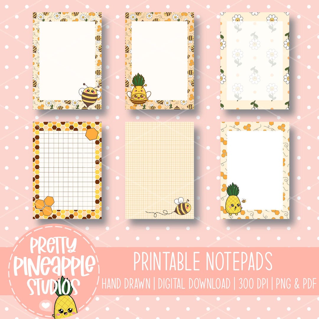 Kawaii Bee Notepad Printable A6 | Cute Planner Notes PDF | Pastel ...