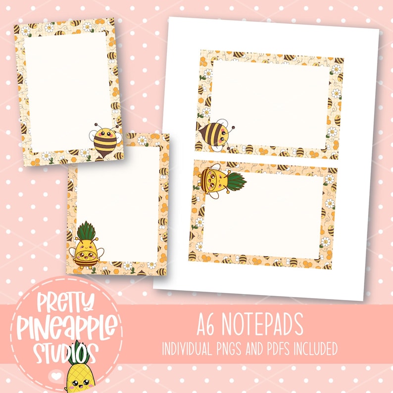 Kawaii Bee A6 Notepad Printable Set, Cute Pastel Honeycomb Notes ...