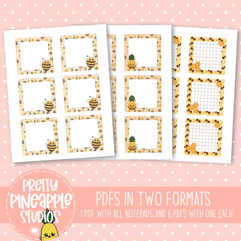 Kawaii Bee Memo Pad Printable Set, Cute Digital Notepads PNG PDF ...