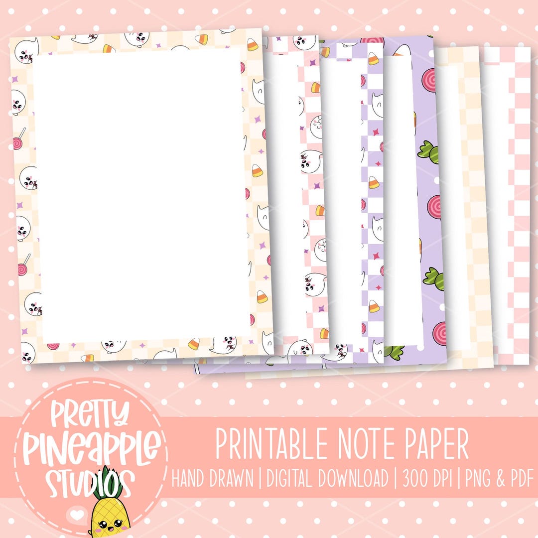 Kawaii Halloween Printable Note Paper Set, Cute Ghost & Candy Pastel ...
