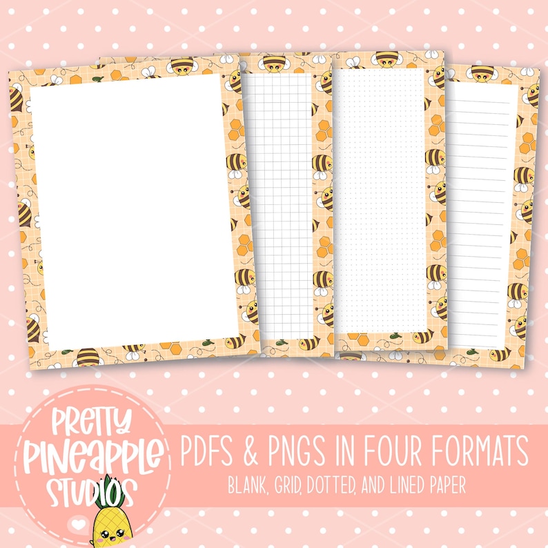 Kawaii Bee Printable Note Paper Set, Cute Honeycomb Stationery PNG PDF ...