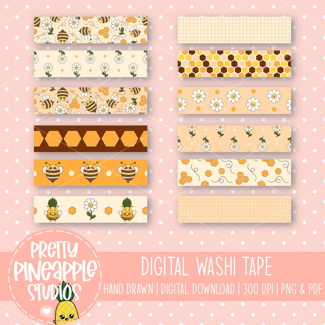 Kawaii Bee Washi Tape Printable, Cute Honeycomb Washi Set, Digital ...