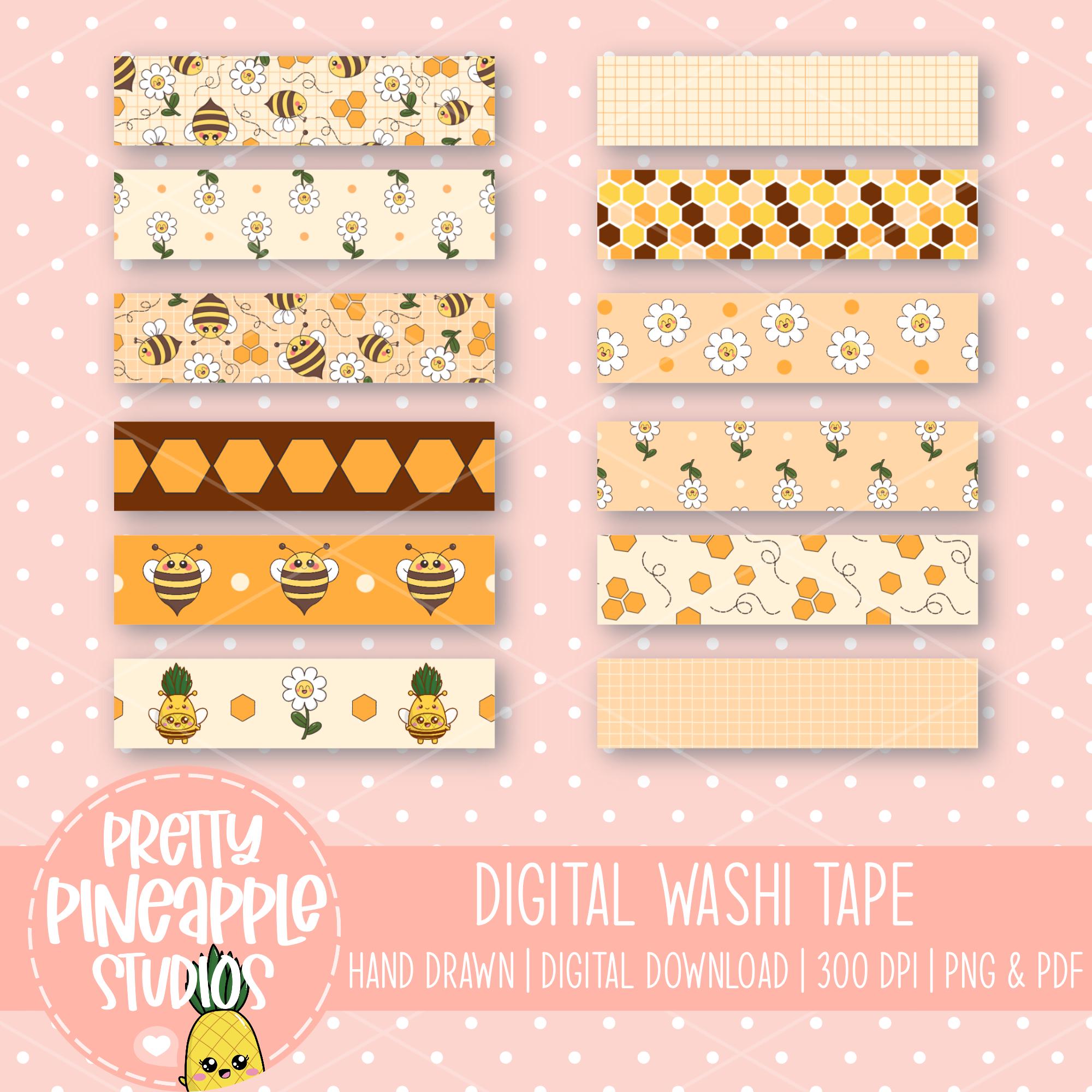 Kawaii Bee Washi Tape Printable, Cute Honeycomb Washi Set, Digital ...