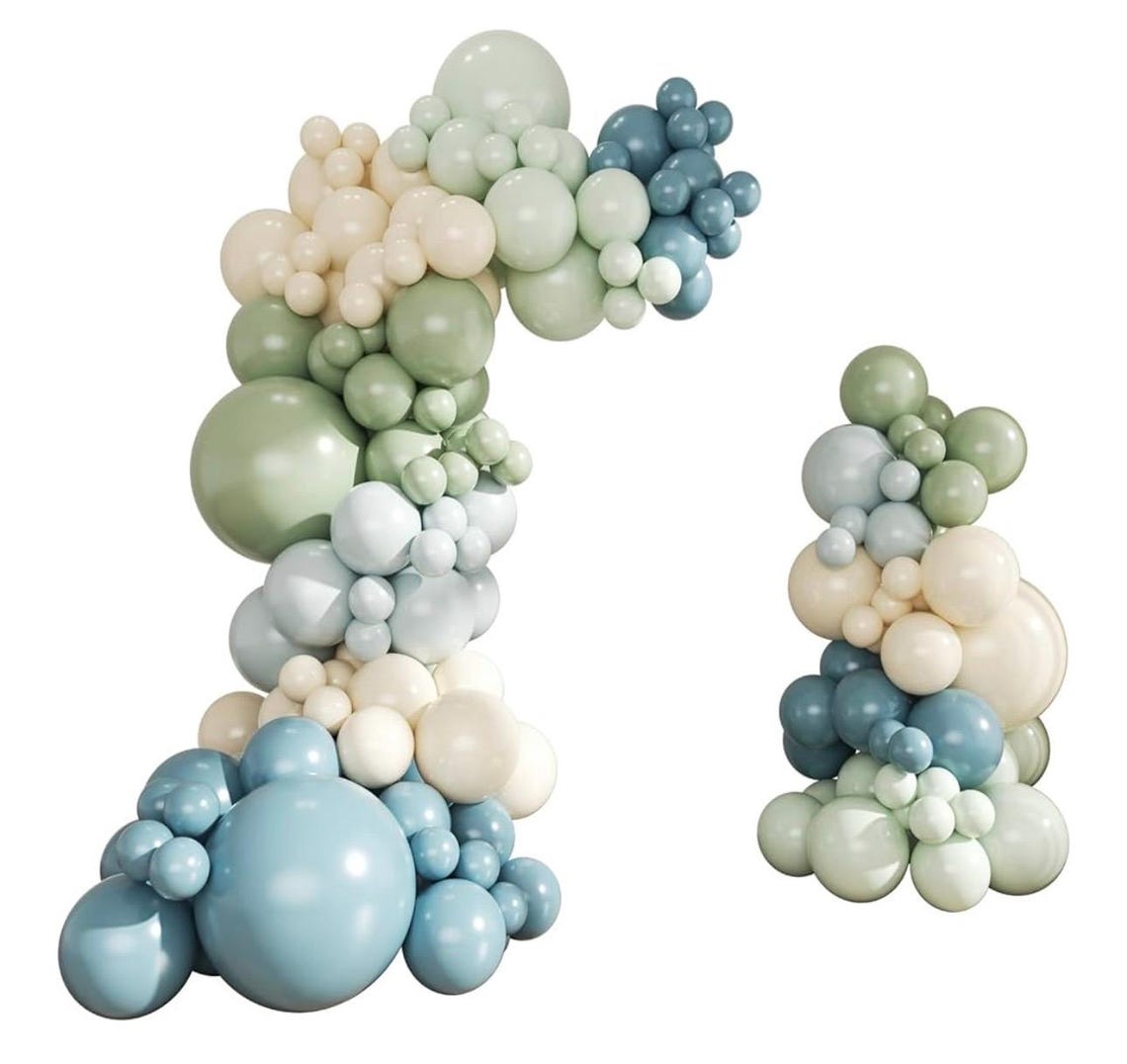 Dusty Blue Sage Green Balloon Arch Kit, 124pcs Fog Blue Light Blue ...