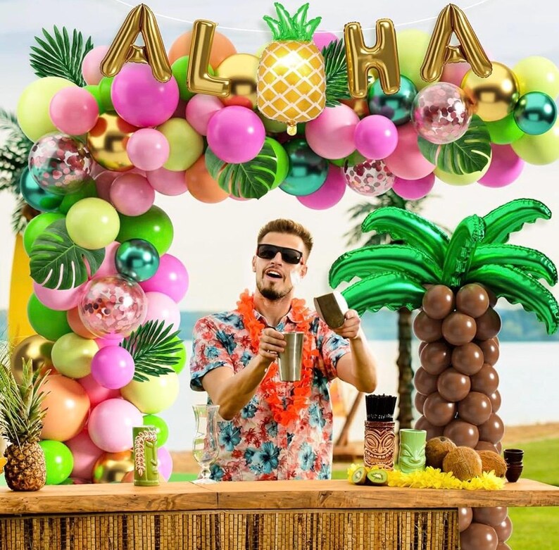 Tropical Luau Balloons Arch Garland Kit Party Decorations With Palm ...