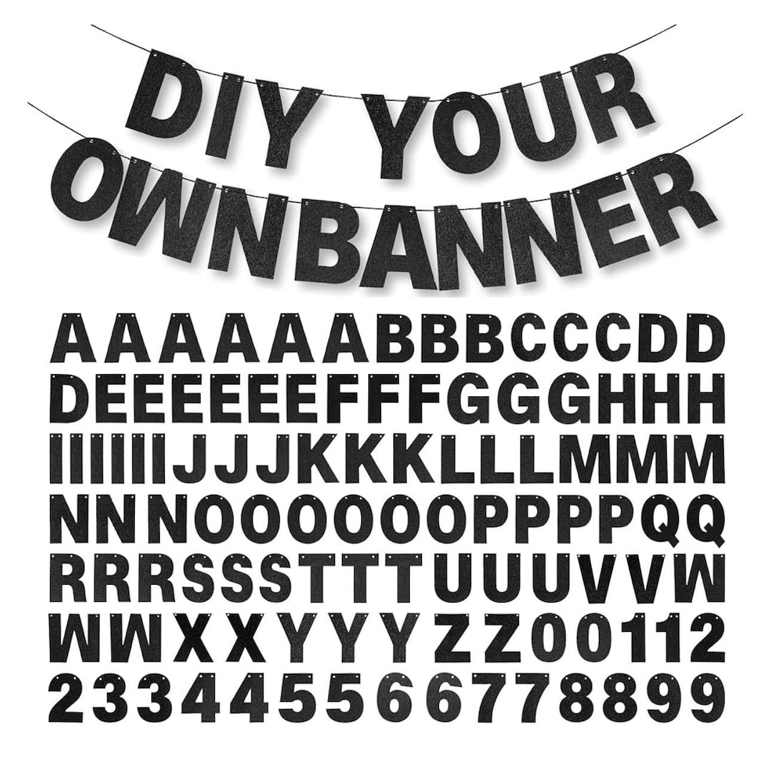 DIY Banner Kit With Letters Glitter Banner Letters Black Customizable ...