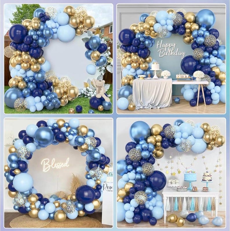 153pcs Navy Blue Gold Balloon Garland Arch Kit, Different Sizes Pastel ...
