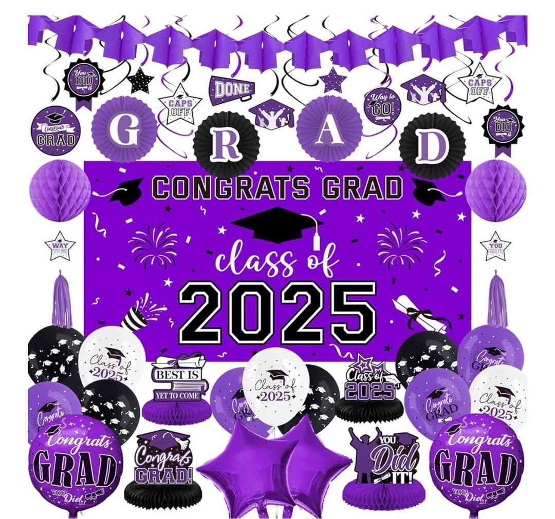 Purple Graduation Decorations, Class of 2025 Backdrop, Honeycomb ...