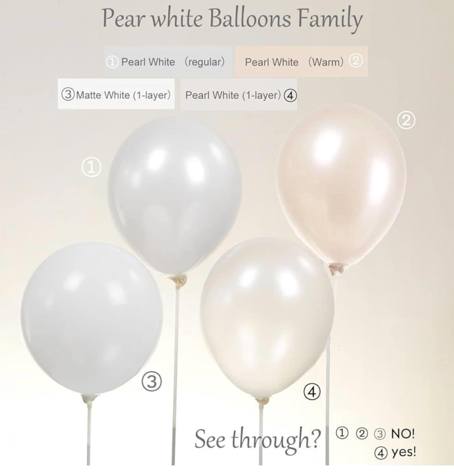 Pearl White Double Stuffed Balloons Different Sizes Bridal Wedding ...