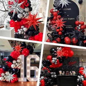 Red and Black Balloon Arch Kit With 3pcs Star Balloons, Red Black and ...