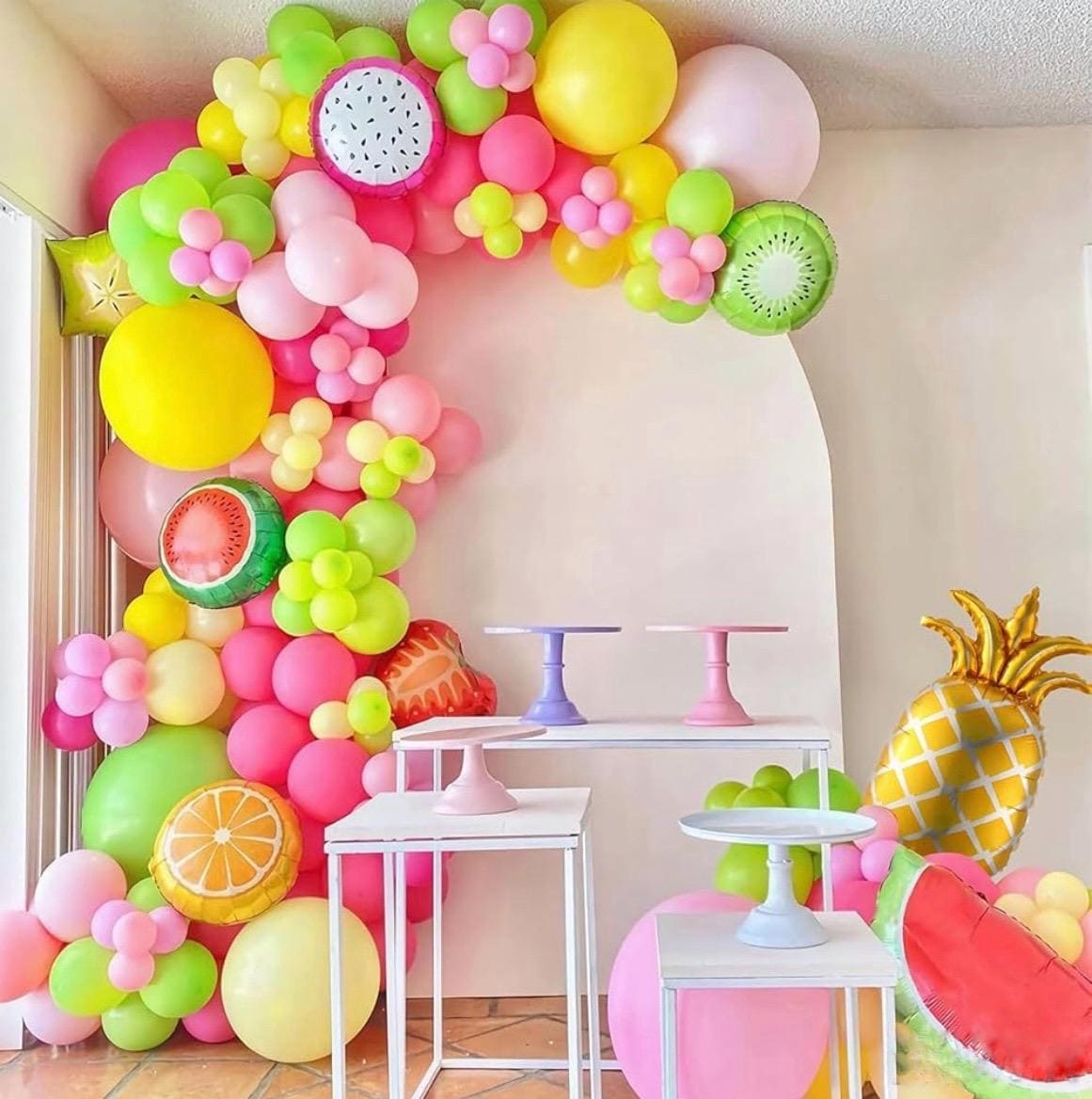 149pcs Fruit Balloon Garland Arch Kit Pink Yellow Green Balloons With ...