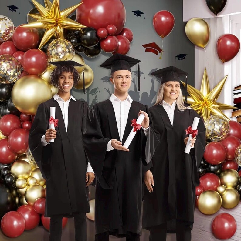 Graduation Balloon Arch Kit 130 Pcs Maroon Black Gold Balloon Arch ...