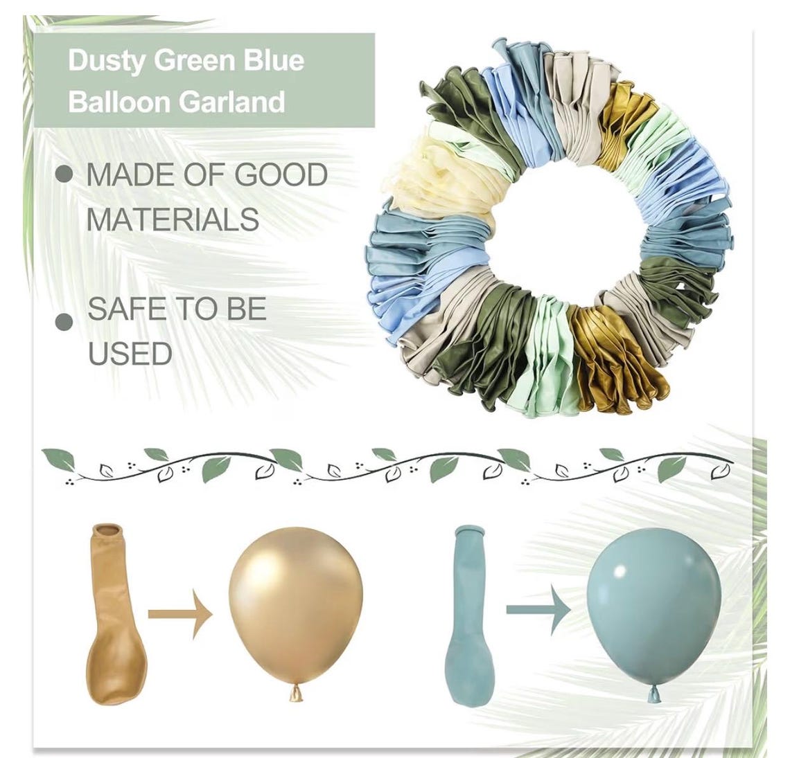 170pcs Dusty Blue Green Balloon Garland Arch Kit Haze Fog Blue Ash Mist ...