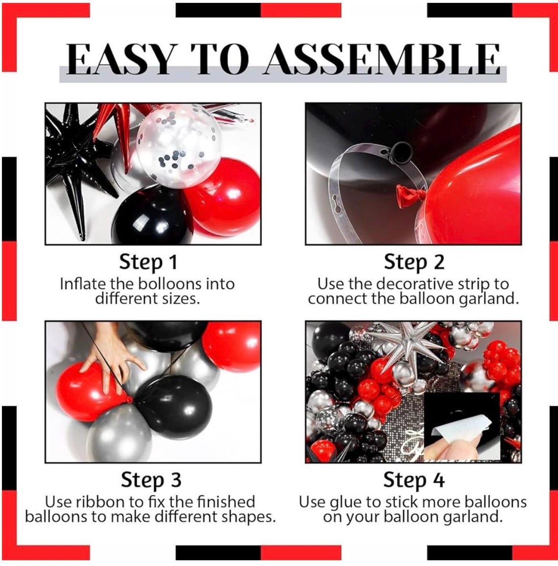 Red and Black Balloon Arch Kit With 3pcs Star Balloons, Red Black and ...